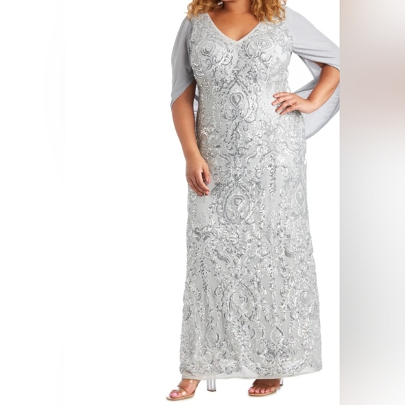 R&M Richards | Dresses | Ff Sequin Gown With Chiffon Wrap Around Cape ...